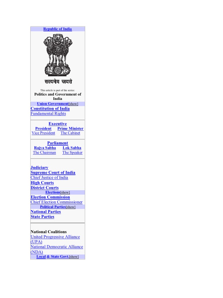 The Structure and Functioning of the Government of India: An Overview ...