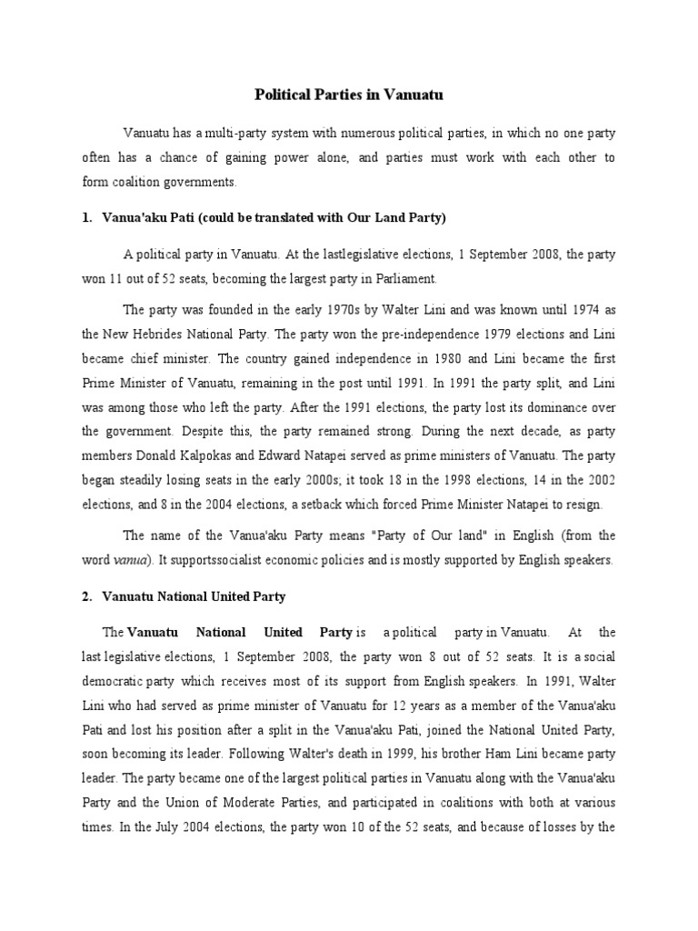Political Parties in Vanuatu | PDF | Politician | Politics Of Oceania