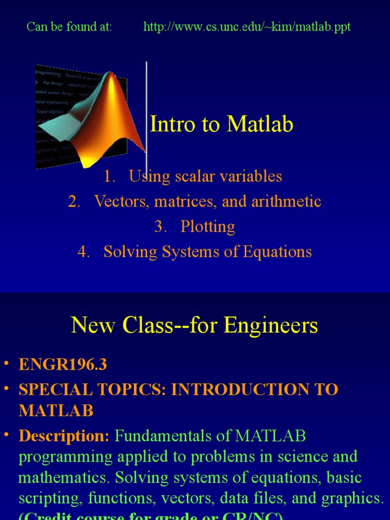 Intro To Matlab | PDF | Matlab | Linear Algebra