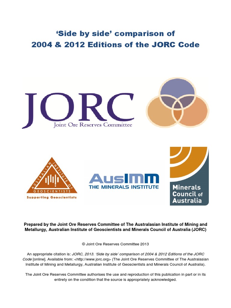 Side by Side' Comparison of 2004 & 2012 Editions of The JORC Code ...