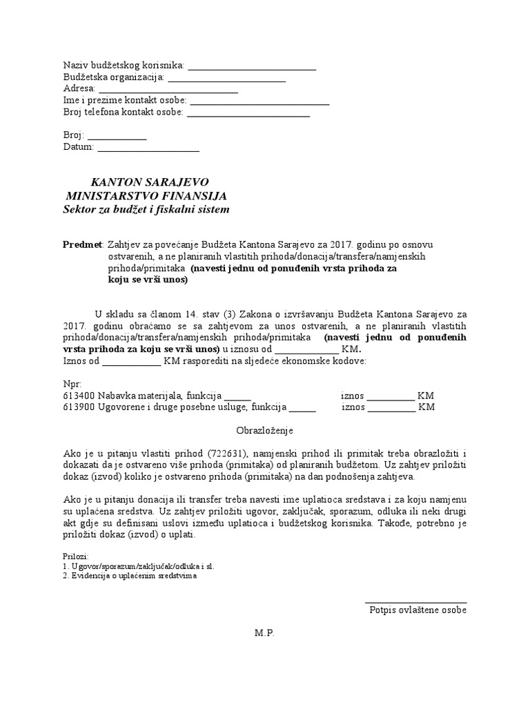 Obrazac Zahtjeva Za Unos | PDF