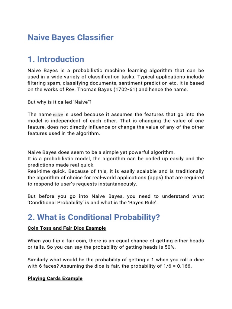 Naive Bayes Classifier: Coin Toss and Fair Dice Example | PDF ...