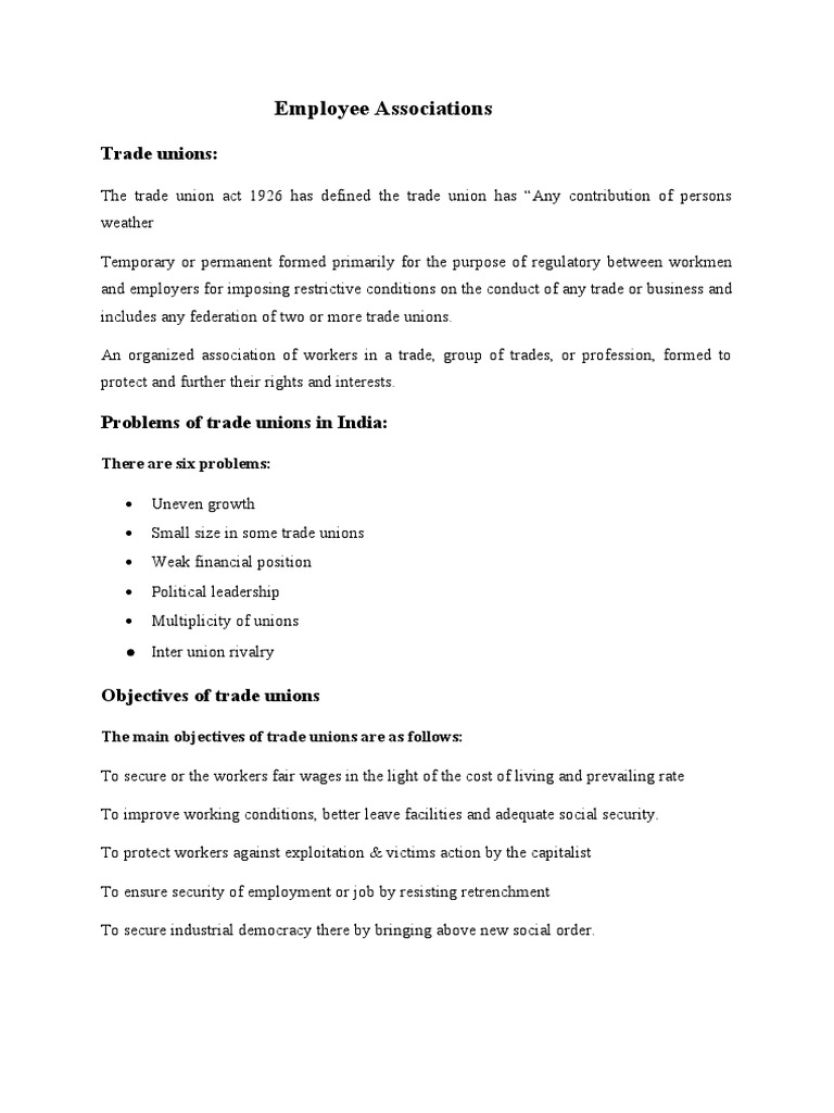 Employee Associations: Trade Unions | PDF | Industrial Relations ...