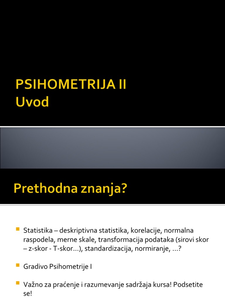 PSIHOMETRIJA II Uvodno Predavanje (PRVA LEKCIJA) | PDF