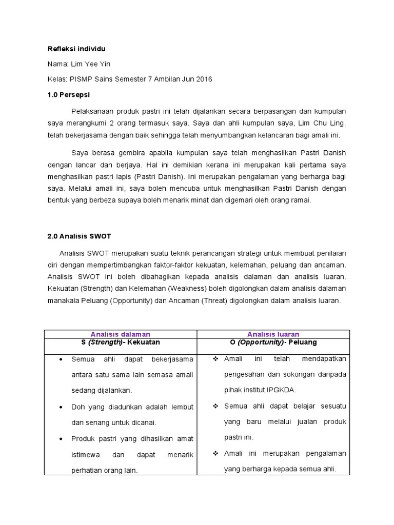 Refleksi Individu Amali Pastri Lapis | PDF