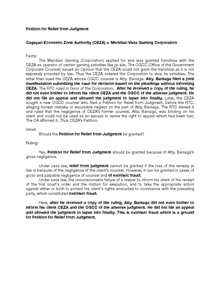 1 Cagayan Economic Zone Authority (CEZA) v. Meridian Vista Gaming ...