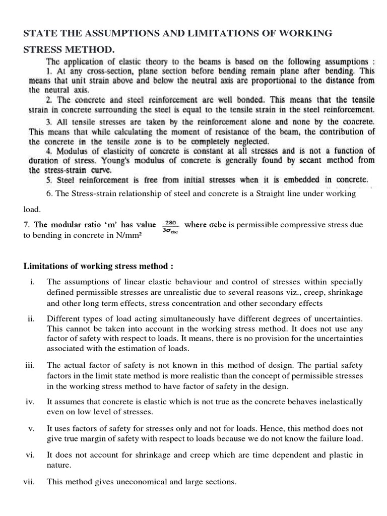 State The Assumptions and Limitations of Working Stress Method | PDF