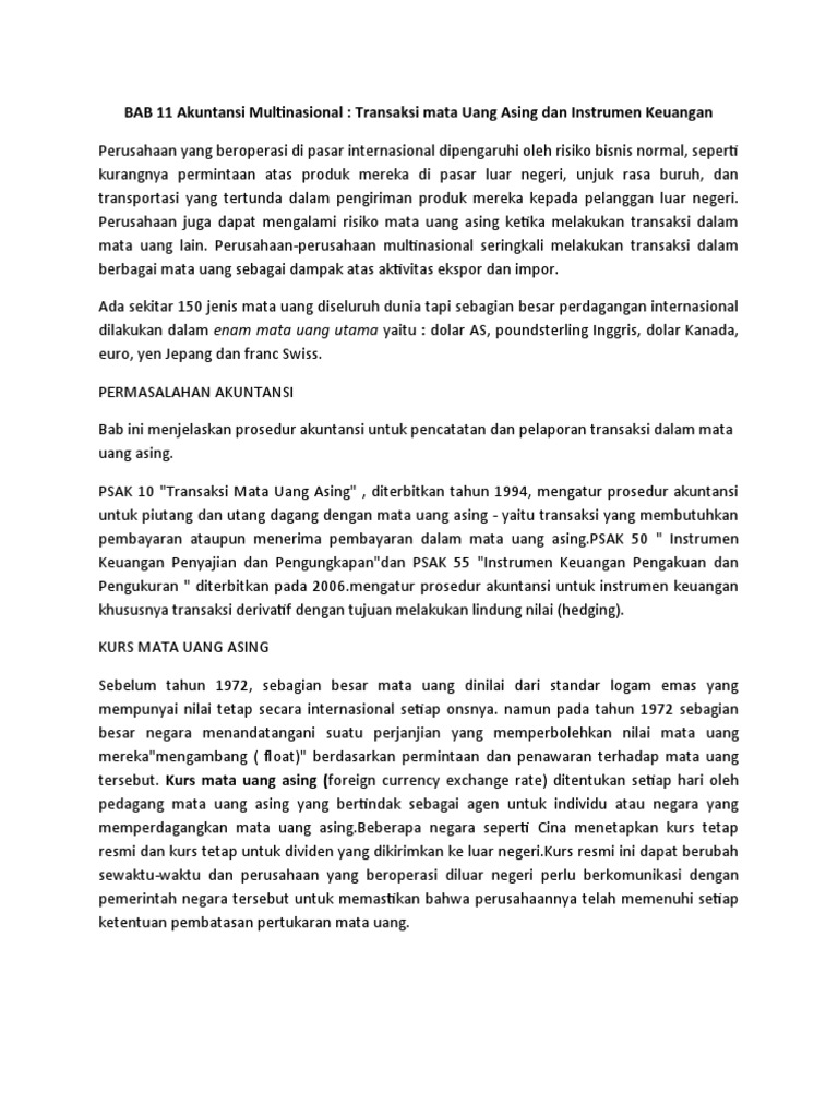 Bab 11 Akuntansi Multinasional Transaksi Mata Uang Asing Dan Instrumen Internasional | PDF ...