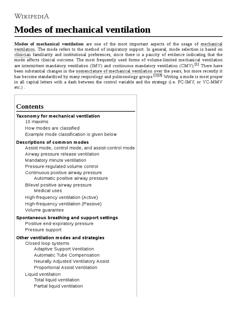Modes of Mechanical Ventilation | PDF | Medical Treatments | Respiration