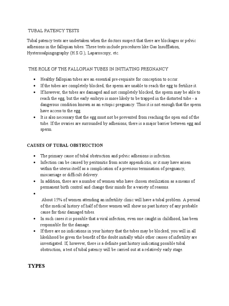 Tubal Patency Test | PDF | Mammal Female Reproductive System | Health ...