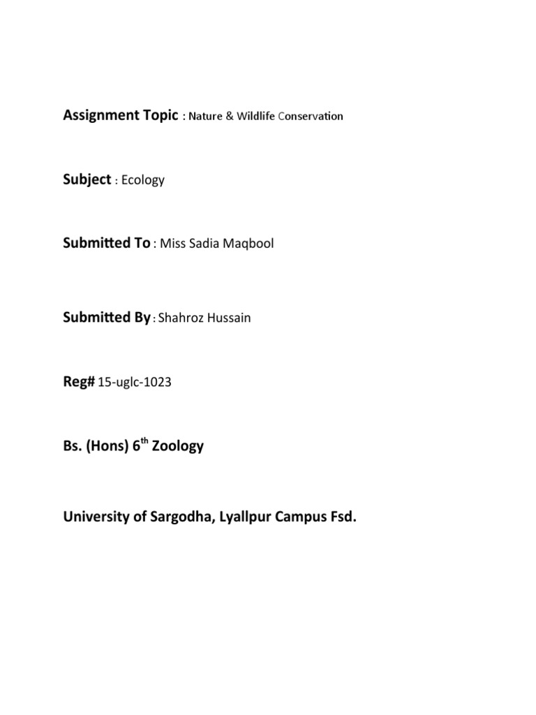 Assignment Topic: Ecology | PDF | Wildlife | Ecology