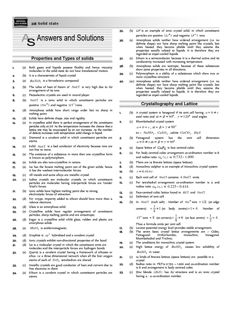 03-SOLID STATE-Solution-Final-E | PDF | Crystal Structure | Ion