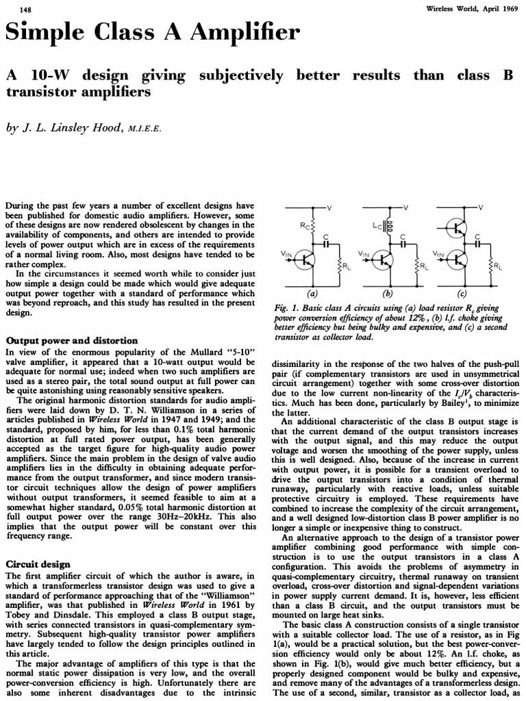 Simple Class A Amplifier - JLH1969 | PDF | Distortion | Amplifier