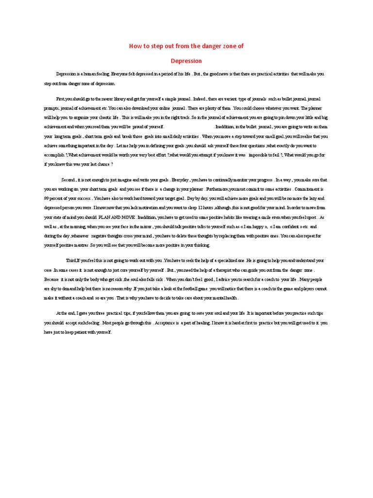 How To Step Out From The Danger Zone of Depression | PDF | Behavioural ...