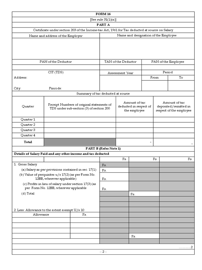 Form 16 TDS Salary Certificate | PDF | Taxes | Salary