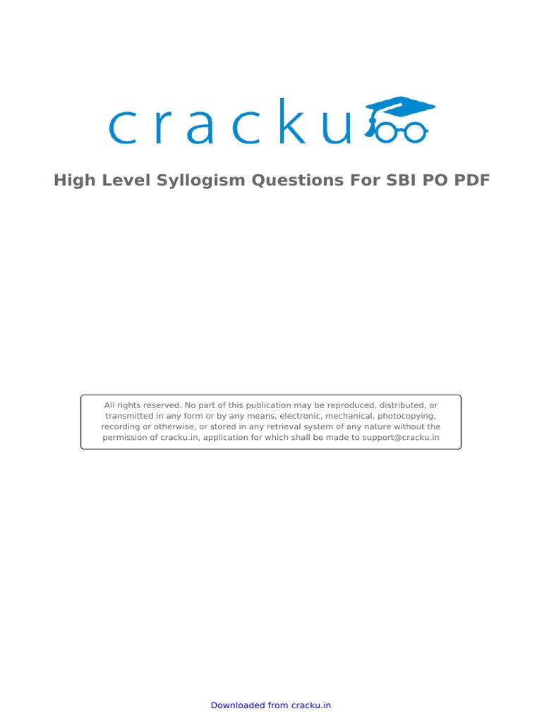 High Level Syllogism Questions For SBI PO PDF: Downloaded From Cracku ...