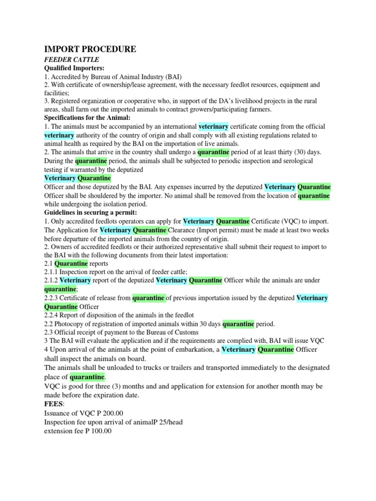 Import Procedure | PDF | Quarantine | Chicken