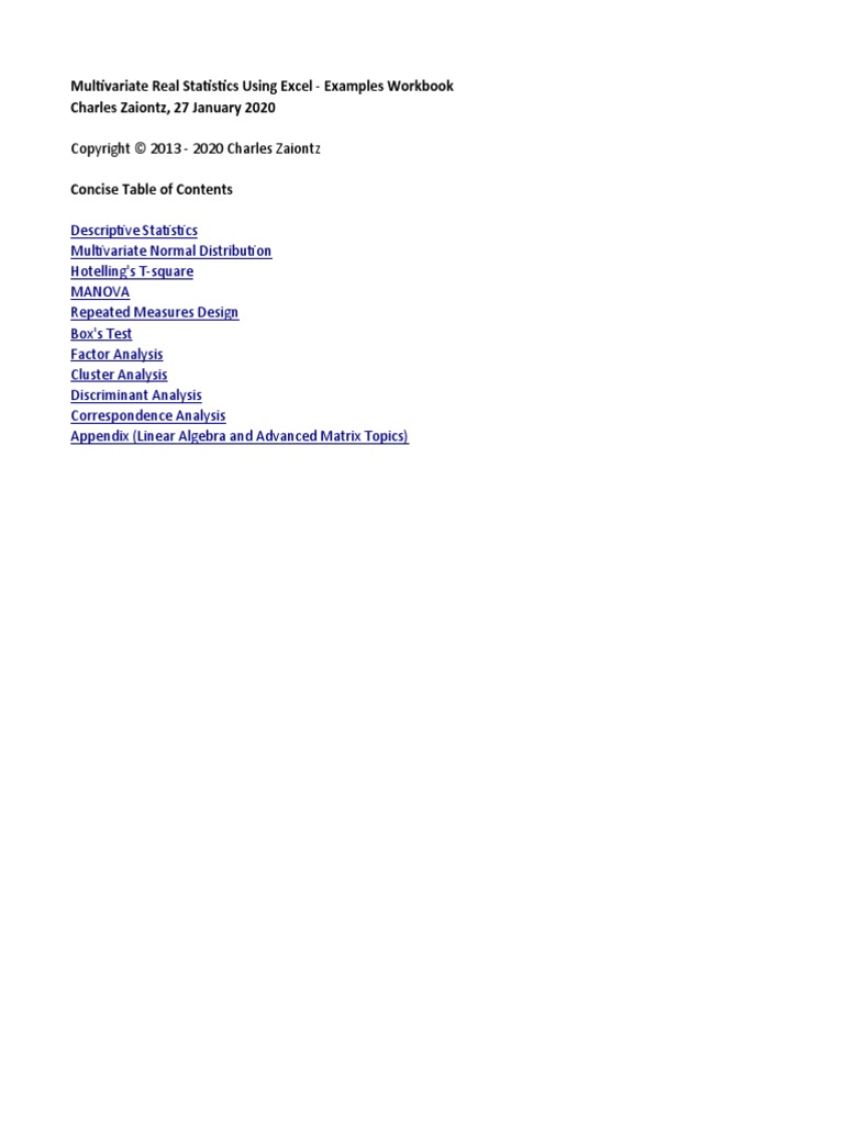 Real Statistics Multivariate Examples | PDF | Eigenvalues And Eigenvectors | Principal Component ...
