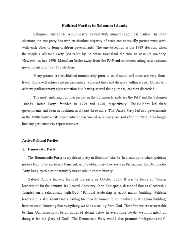 Political Parties in Solomon Islands | PDF | Political Parties ...