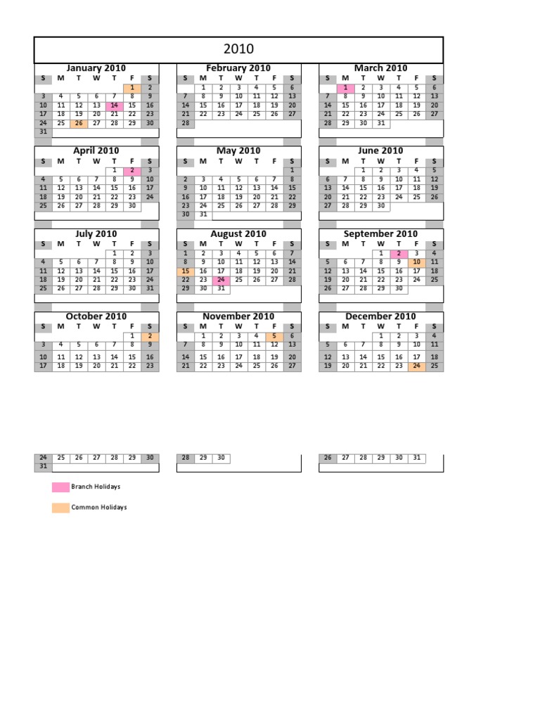 2010 Calendar | PDF