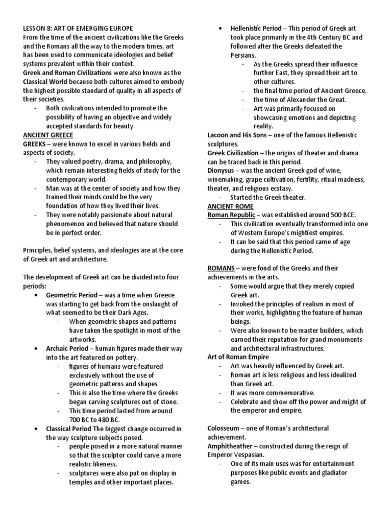 LESSON 8 - Art of Emerging Europe | PDF | Impressionism | Ancient Greece