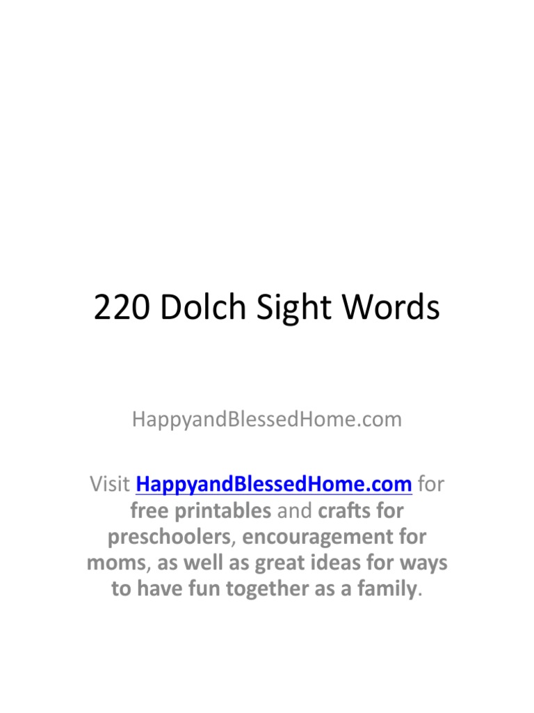 220 Dolch Sight Words List | PDF