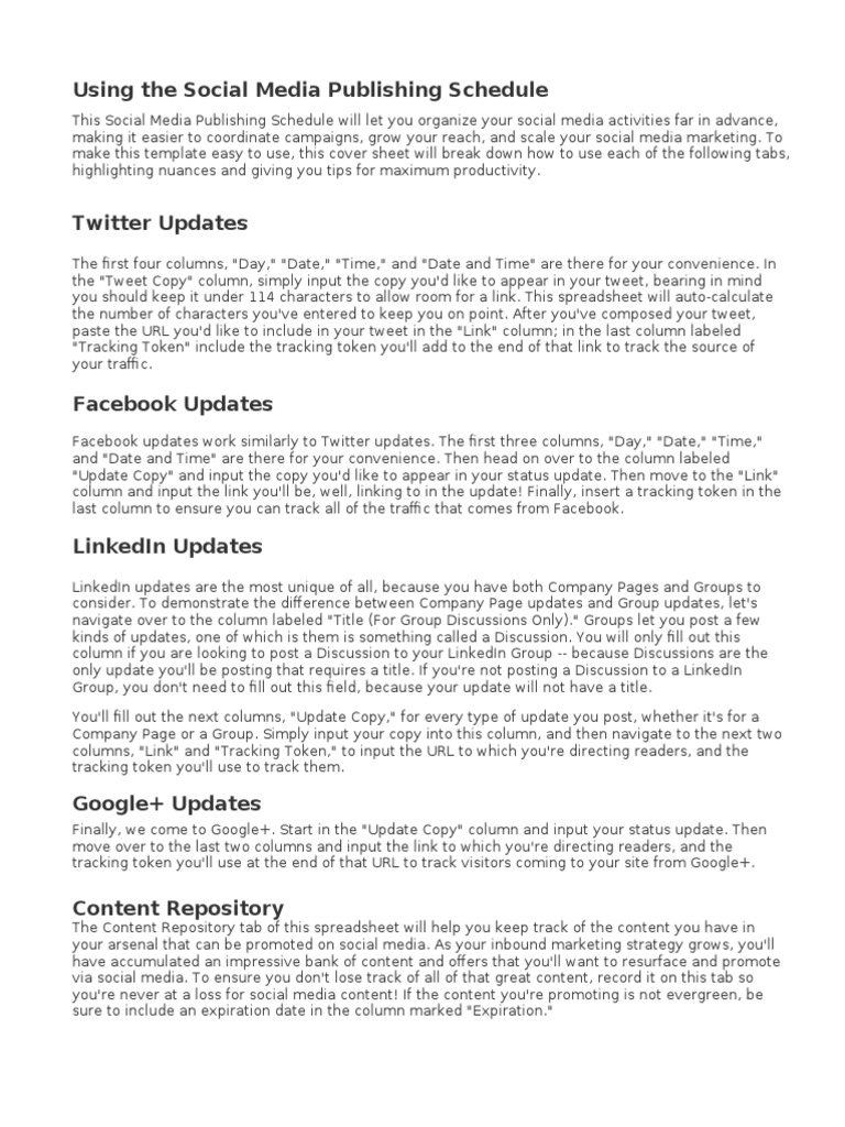 Social Media Publishing Schedule Template-CAMPAIGN CAMPAIGN TEMPLATE ...
