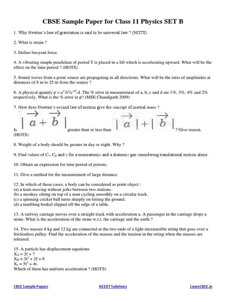 CBSE Sample Papers For Class 11 Physics SET B | PDF | Waves | Physics