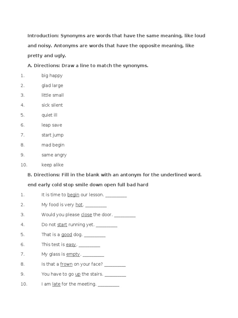 Synonyms, Antonyms, and Homophones Worksheet | PDF | Nature