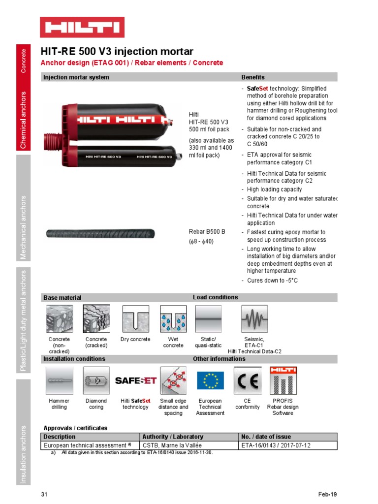 FTM - RE 500 V3 Rebar As Anchor | PDF | Drill | Concrete