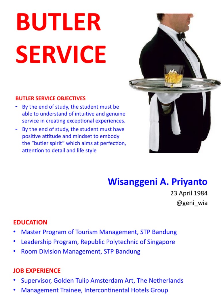 Butler Service Objectives | PDF | Etiquette | Hotel