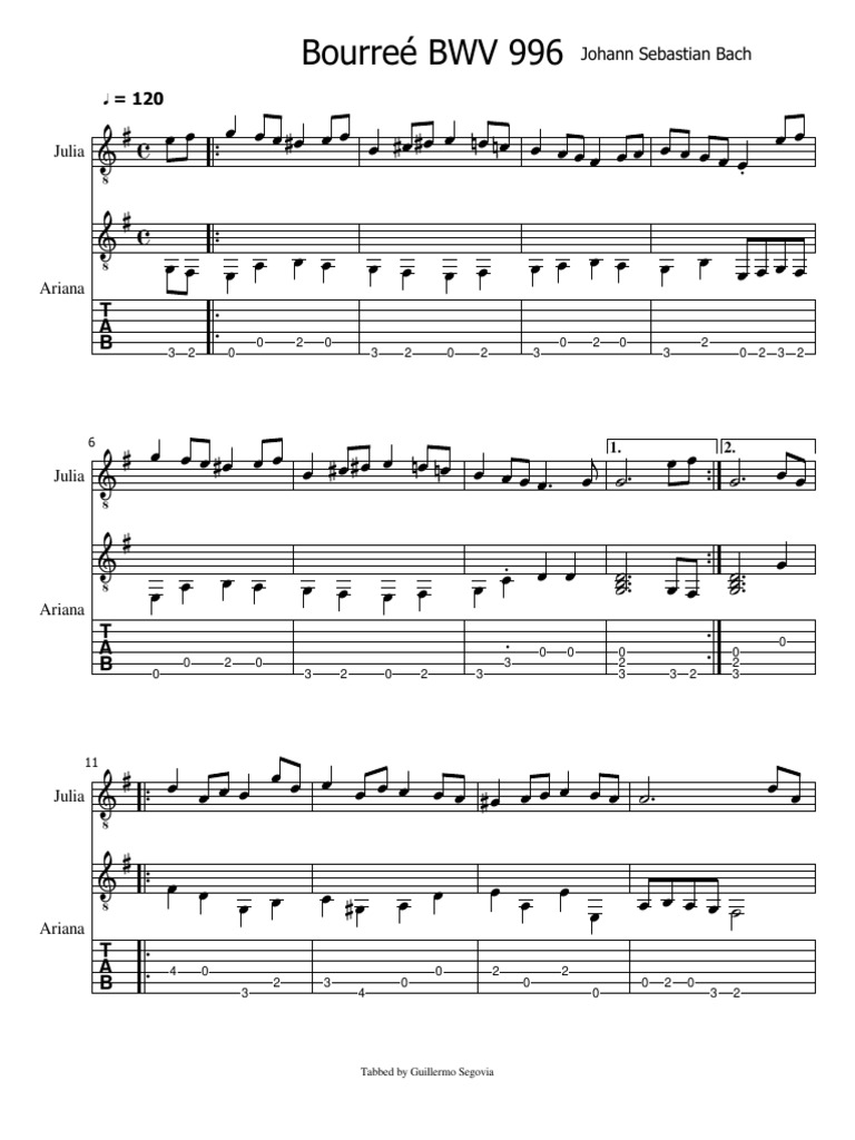Johan - Sebastian - Bach - Bourre - BWV - 996 - Dos Guitarras | Download grátis PDF | Johann ...