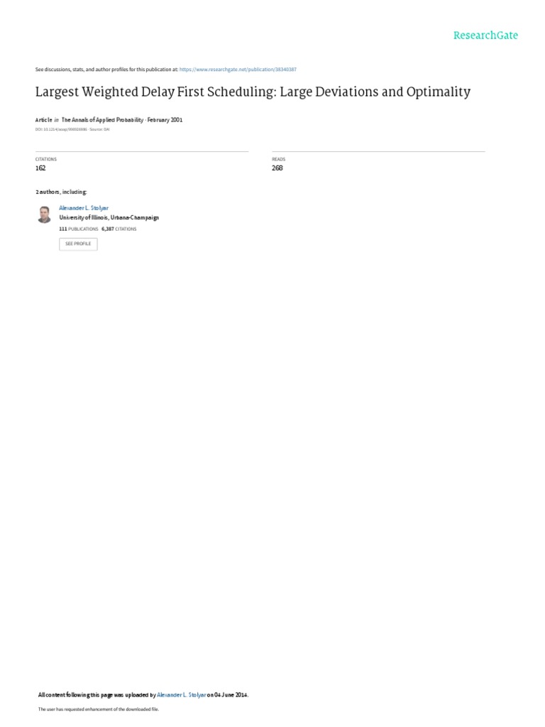 Largest Weighted Delay First Scheduling: Large Deviations and Optimality | PDF | Continuous ...