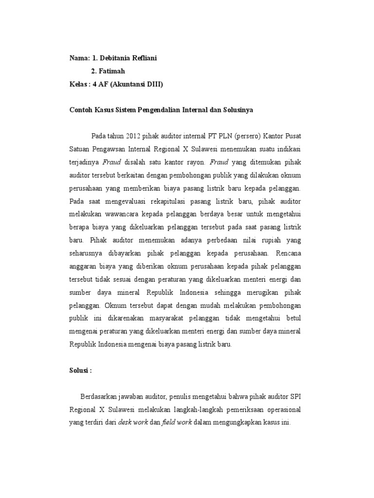 Contoh Kasus Sistem Pengendalian Internal Dan Solusinya | PDF Contoh Kasus Sistem Pengendalian Internal Dan Solusinya | PDF