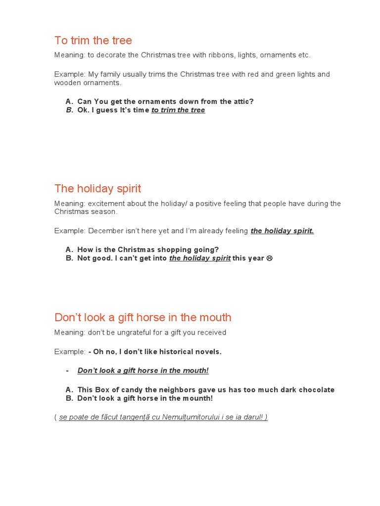 Holiday Expressions and Meanings | PDF | Home & Garden