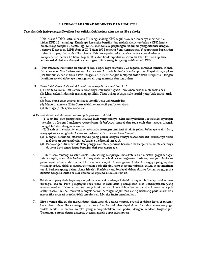 Latihan Paragraf Deduktif Dan Induktif | PDF | Ilmu Sosial | Kajian Bahasa Asing