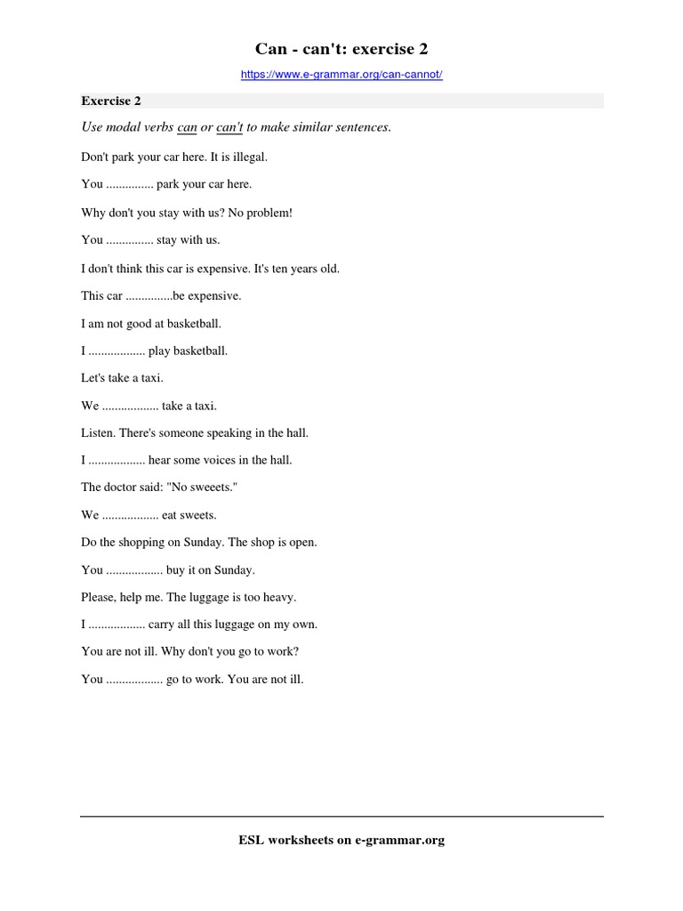 Can Cannot Exercise 2 PDF | PDF