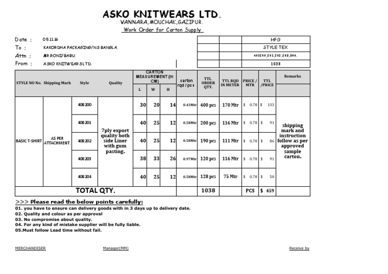 Carton Work Order | PDF | Business