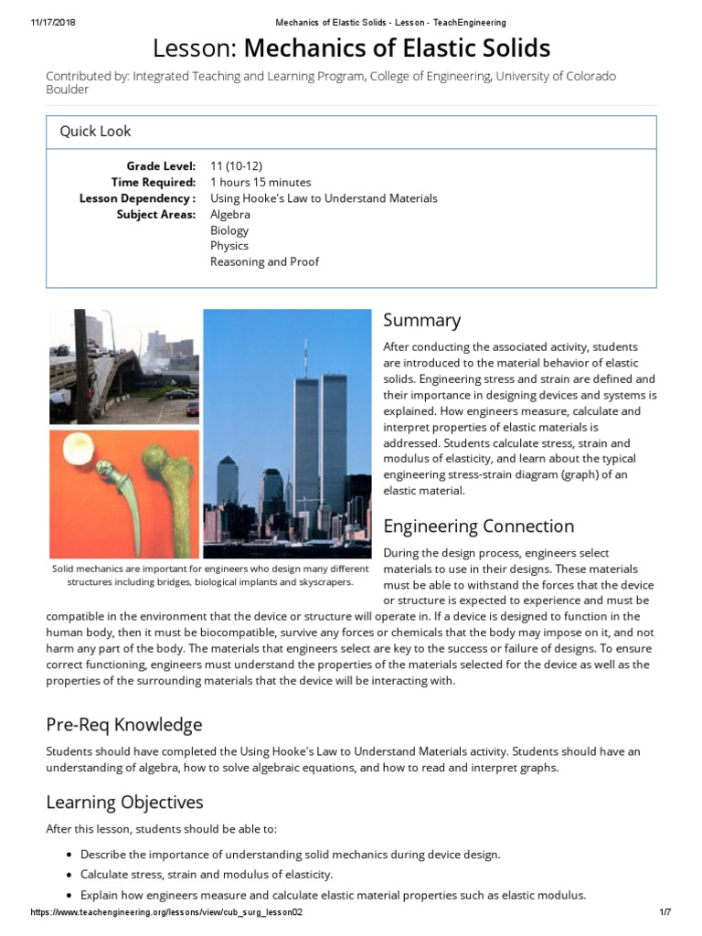 Mechanics of Elastic Solids - Lesson - TeachEngineering PDF | Download Free PDF | Deformation ...