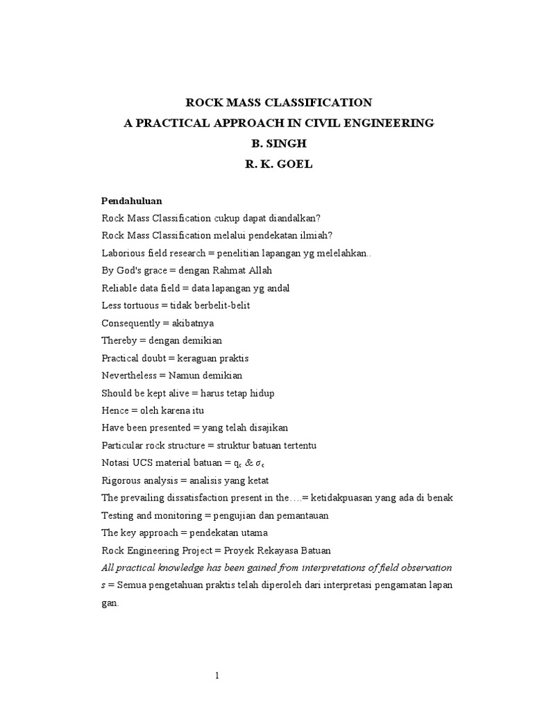 Rock Mass Classification | PDF