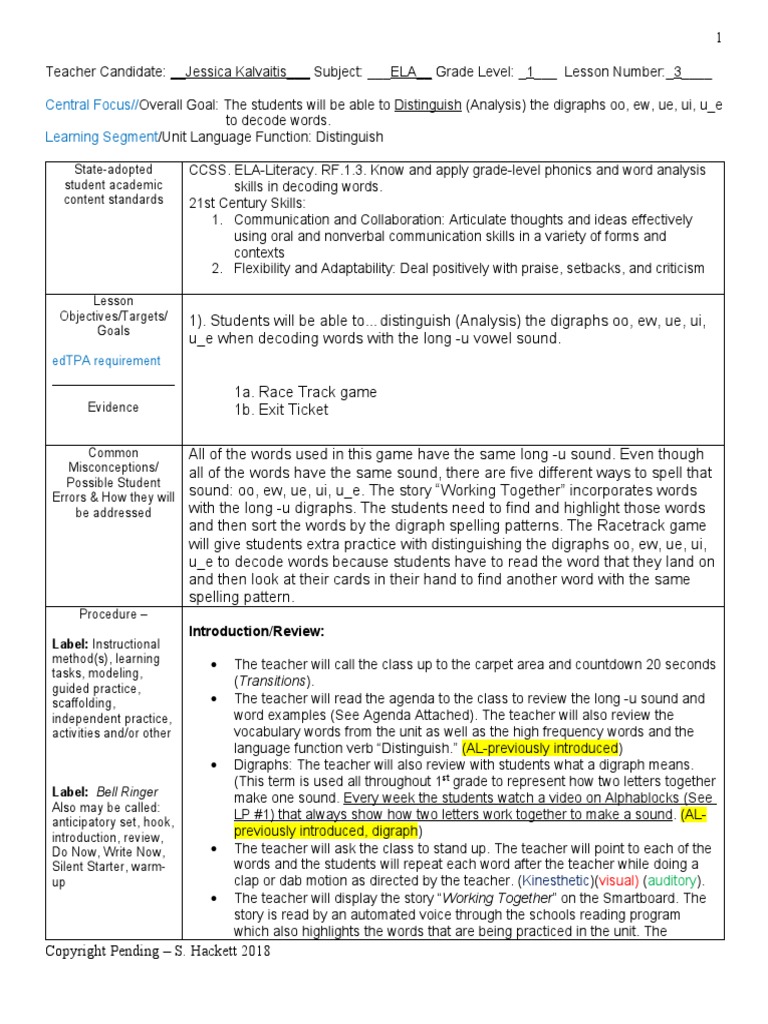 1st Grade ELA Lesson 3 | PDF | Differentiated Instruction | Phonics
