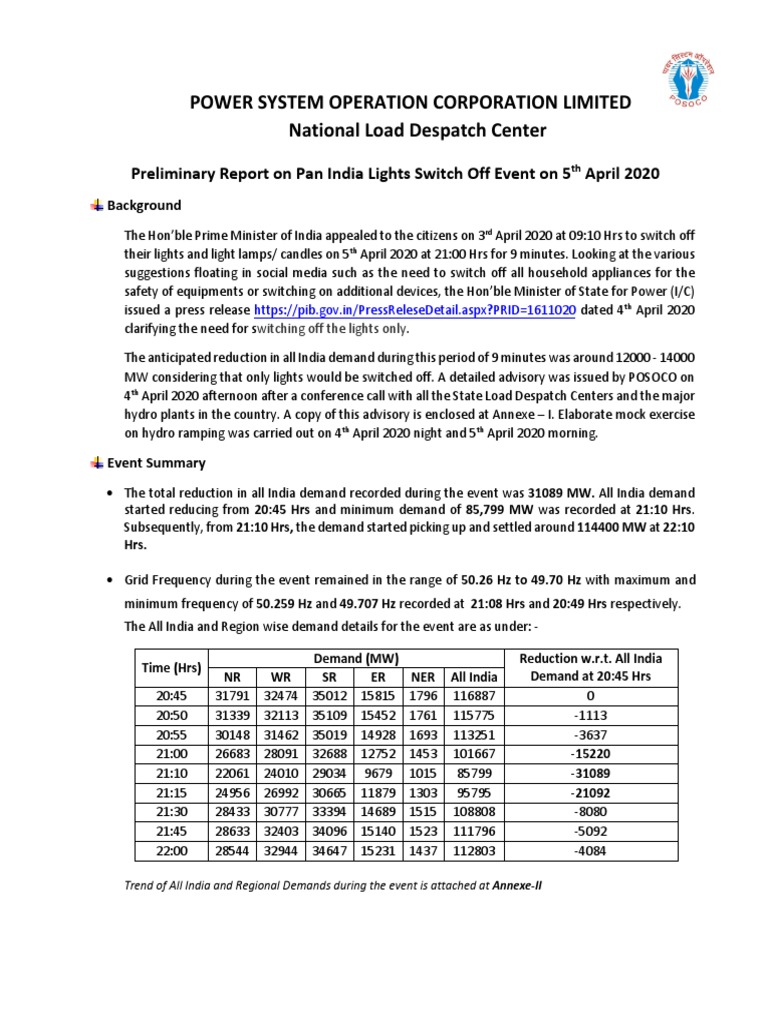 Power System Operation Corporation Limited National Load Despatch Center | PDF | Frequency ...