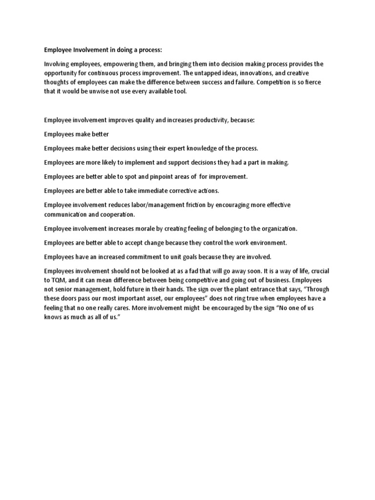 Employee Involvement in Doing A Process | PDF