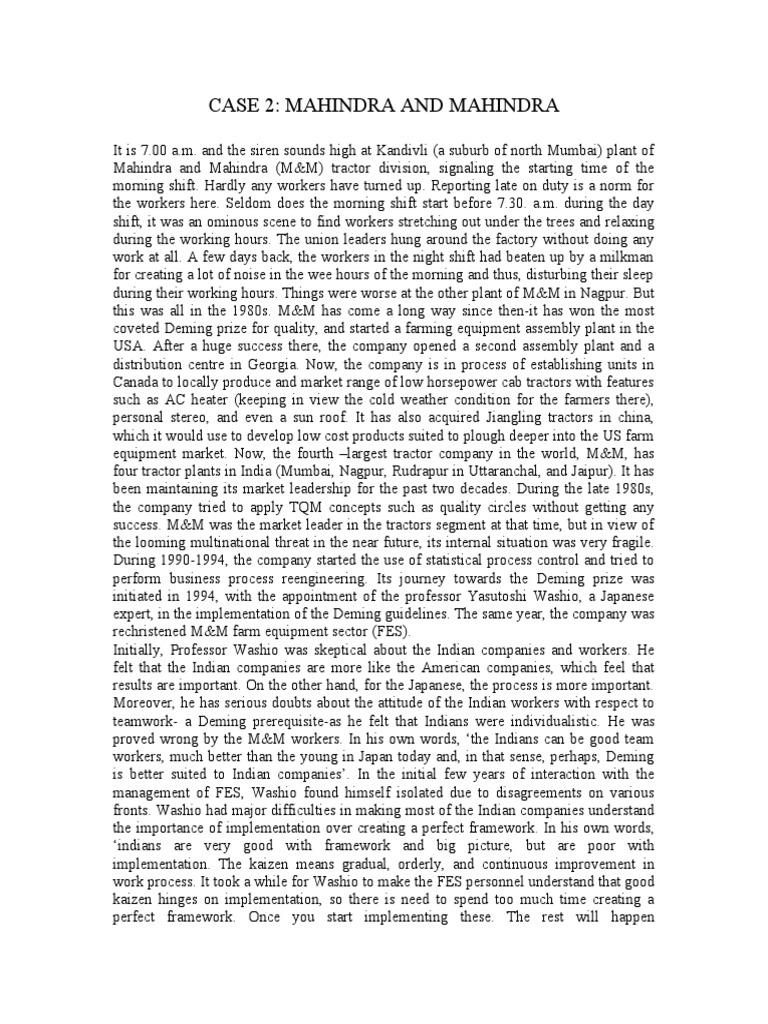 Mahindra and Mahindra Case 2 | PDF | Quality (Business) | Economies
