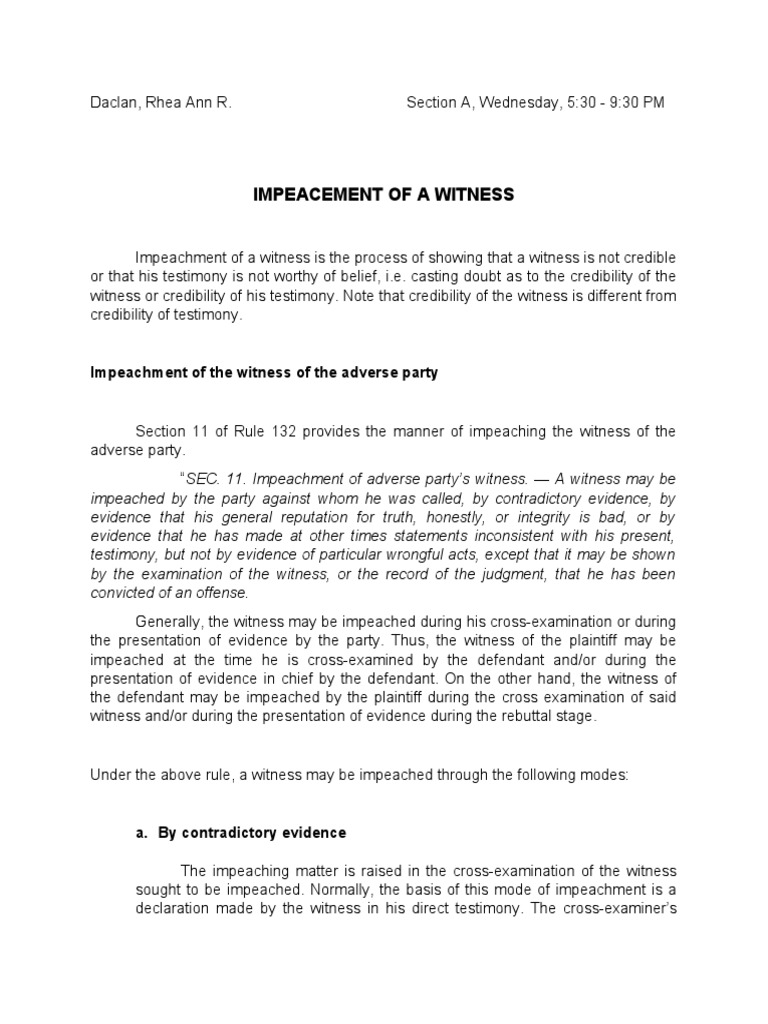 Daclan - Impeachment of A Witness | PDF | Witness Impeachment | Witness