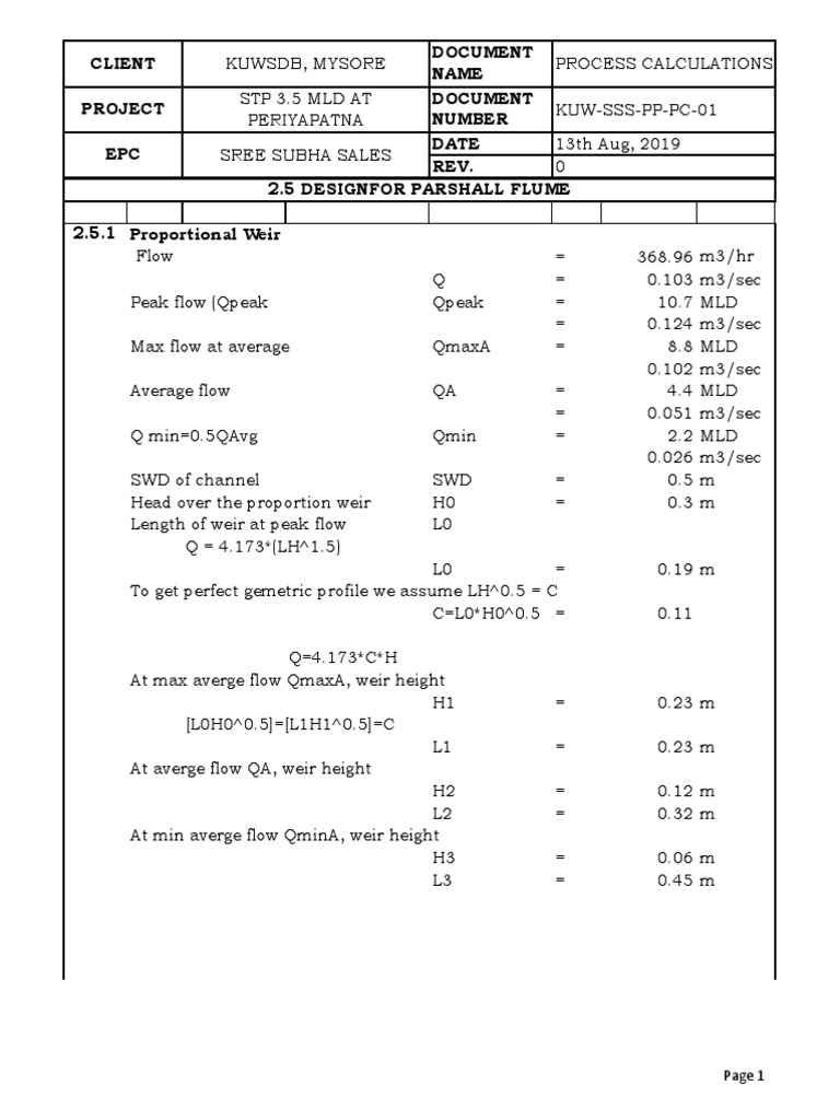 Parshall Flume Design Calculations | PDF | Hydrology | Hydraulic Engineering
