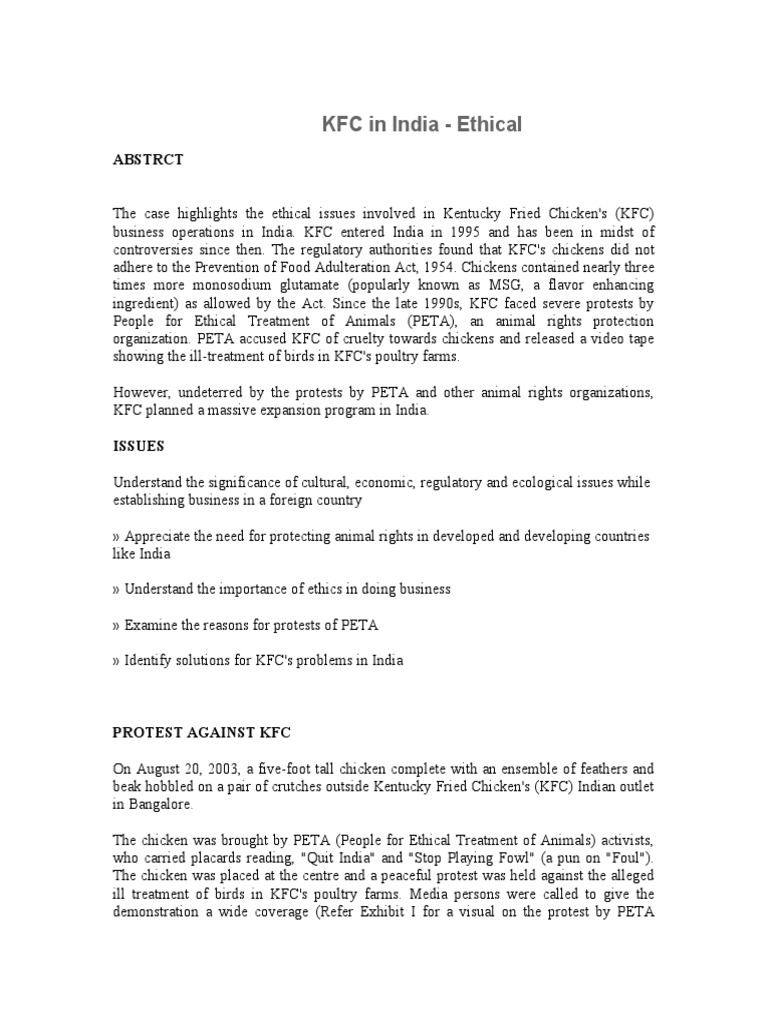 KFC in India - Ethical: Abstrct | PDF | People For The Ethical ...
