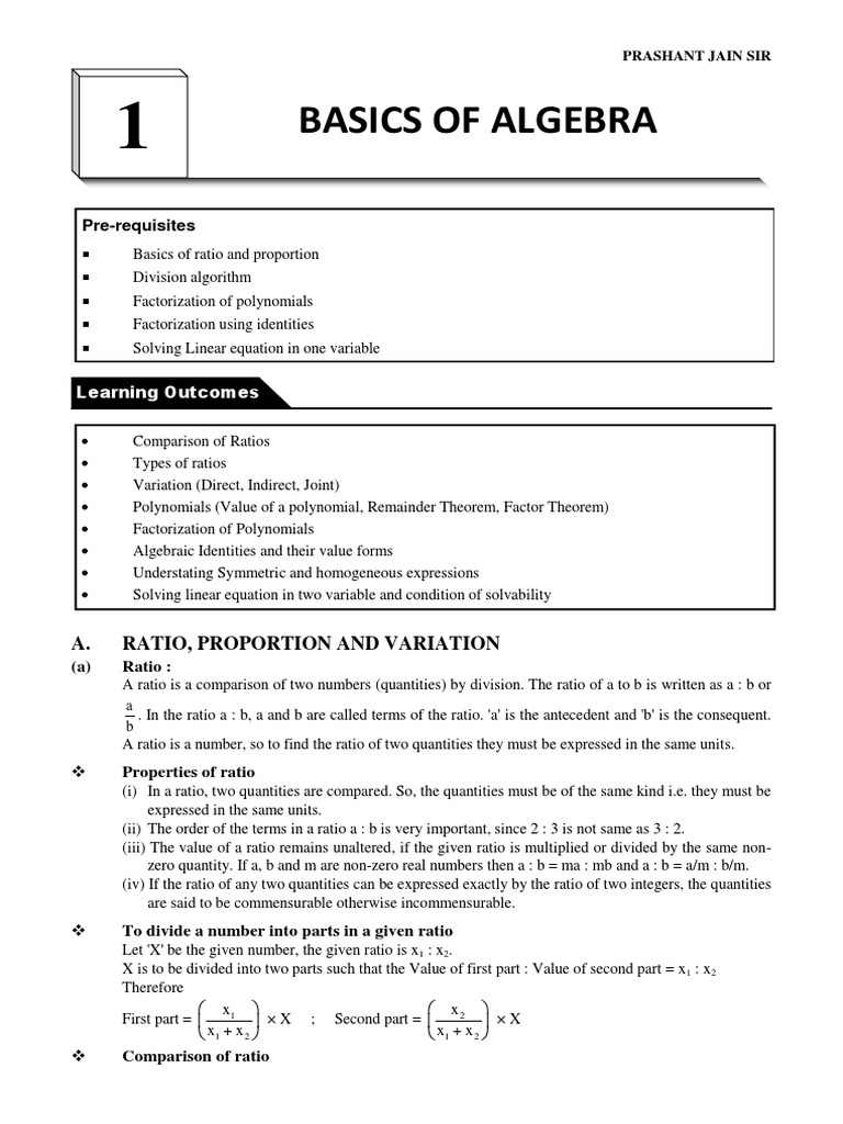 Basics of Algebra | PDF | Ratio | Factorization