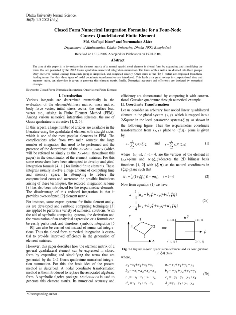 Quadrilateral Finite Element Integration | PDF | Finite Element Method ...