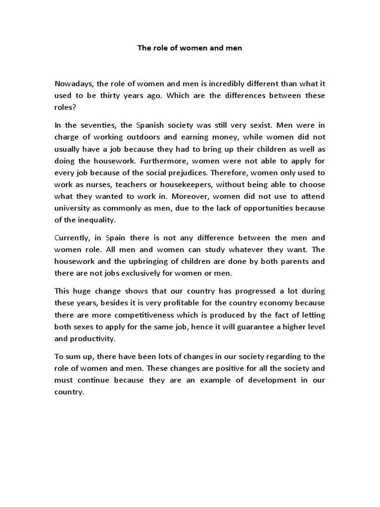 The Role of Women and Men | PDF